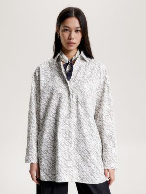 Camisa De Corte Oversize Con Monogramas Th Blanco Tommy Hilfiger