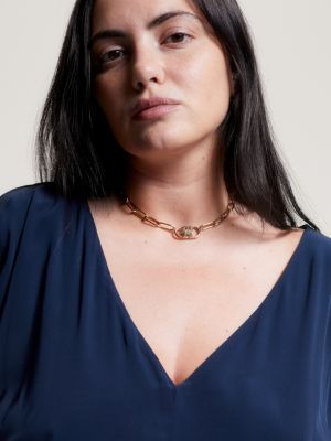 Abito Midi Curve Con Schiena Scoperta Blu Tommy Hilfiger
