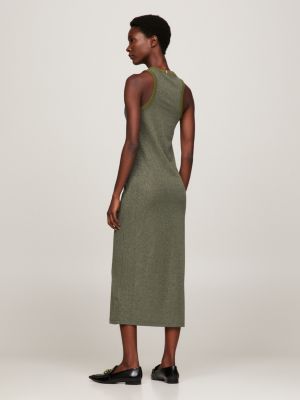 Metallic Slim Fit Midi Jurk Zonder Mouwen Groen Tommy Hilfiger