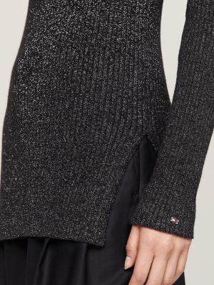 Metallic Mock Turtleneck Slim Fit Jumper Black Tommy Hilfiger