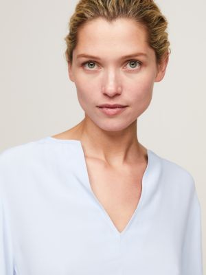 Relaxed Fit Bluse Aus Viskose Krepp Blau Tommy Hilfiger