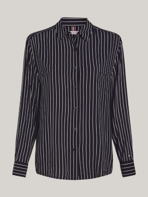 Regular Fit Krepp Bluse Mit Metall Flag Blau Tommy Hilfiger