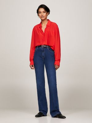 Crêpe Regular Fit Blouse Met Metalen Vlag Rood Tommy Hilfiger