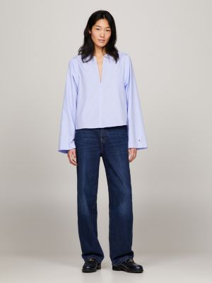 Gestreifte Relaxed Fit Bluse Mit V Ausschnitt Blau Tommy Hilfiger