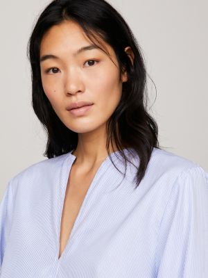 Gestreepte Relaxed Fit Blouse Met V Hals Blauw Tommy Hilfiger
