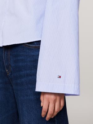 Gestreepte Relaxed Fit Blouse Met V Hals Blauw Tommy Hilfiger
