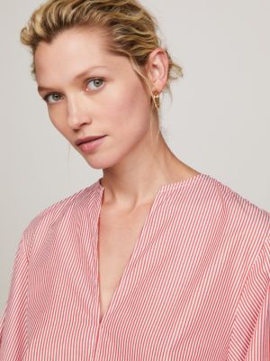 Stripe V Neck Relaxed Blouse Red Tommy Hilfiger
