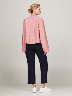 Stripe V Neck Relaxed Blouse Red Tommy Hilfiger