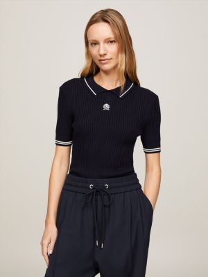 Jersey Tipo Polo Con Escudo Bordado Azul Tommy Hilfiger