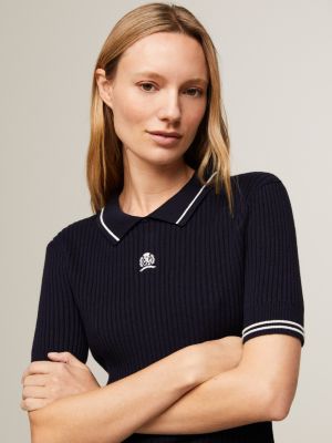 Jersey Tipo Polo Con Escudo Bordado Azul Tommy Hilfiger