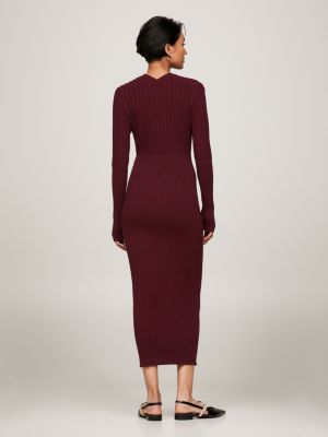 Robe Pull Moulante à Col En V Boutonné Violet Tommy Hilfiger