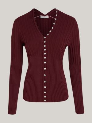 Geribd Slim Fit Vest Met Knopen Paars Tommy Hilfiger