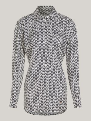 Modern Regular Fit Bluse Mit Muschel Print Blau Tommy Hilfiger