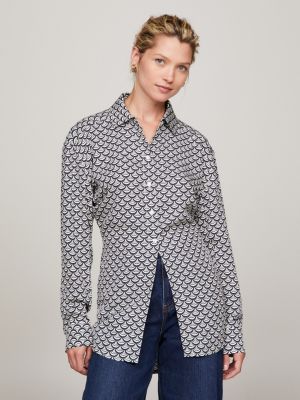 Modern Regular Fit Bluse Mit Muschel Print Blau Tommy Hilfiger