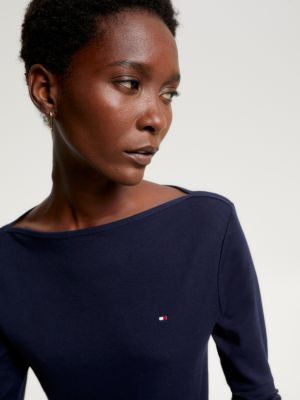 Slim Fit Longsleeve T Shirt Met Boothals Blauw Tommy Hilfiger