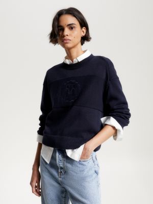 Th Monogram Relaxed Fit Pullover Mit Stempel Blau Tommy Hilfiger