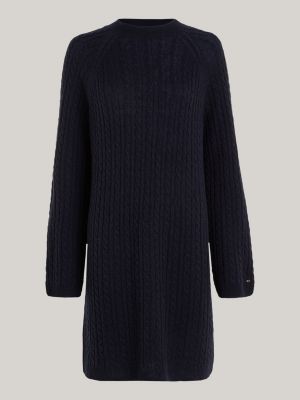 Abito Curve Relaxed Fit In Maglia Intrecciata Blu Tommy Hilfiger