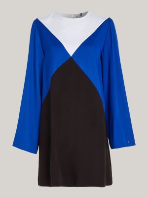 Curve Fit And Flare Kleid Im Color Block Stil Blau Tommy Hilfiger