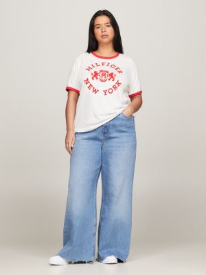 Curve T Shirt Mit Varsity Logo Weiß Tommy Hilfiger
