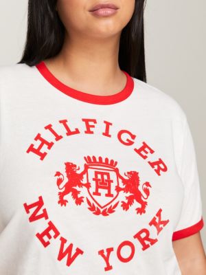 Curve T Shirt Mit Varsity Logo Weiß Tommy Hilfiger