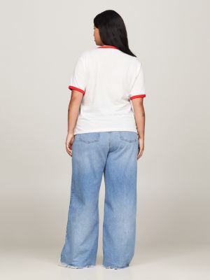 Curve T Shirt Mit Varsity Logo Weiß Tommy Hilfiger
