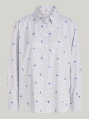 Curve Th Monogram Ithaca Striped Oversized Shirt White Tommy Hilfiger