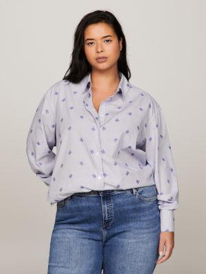 Curve Th Monogram Ithaca Striped Oversized Shirt White Tommy Hilfiger