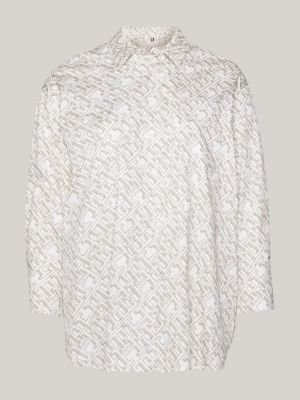 Curve Oversized Fit Hemd Mit Monogramm Print Weiß Tommy Hilfiger