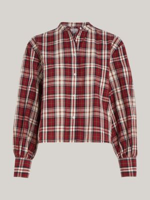 Curve Kragenloses Cropped Fit Hemd Mit Karos Rot Tommy Hilfiger