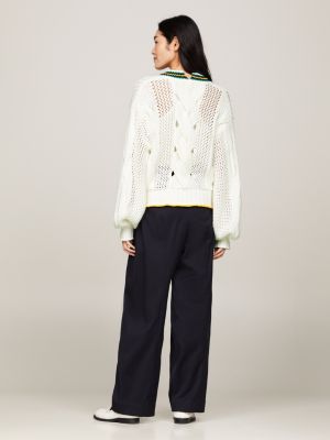 Crest Relaxed Fit Strick Cardigan Weiß Tommy Hilfiger
