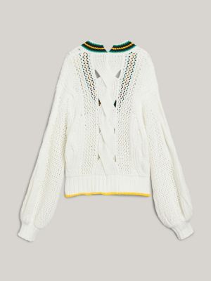 Crest Relaxed Fit Strick Cardigan Weiß Tommy Hilfiger