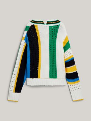 Relaxed Trui Met Gemengde Breisteek En Embleem Wit Tommy Hilfiger