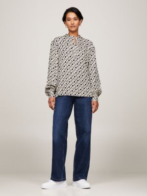 Th Monogram Relaxed Fit Blouse Black Tommy Hilfiger