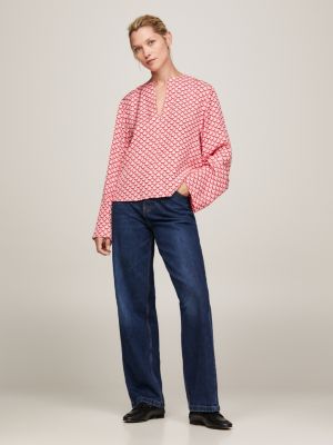 Relaxed Fit Bluse Mit Geometrischem Muster Rot Tommy Hilfiger