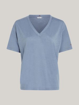 T Shirt Relaxed Fit Con Scollatura A V Blu Tommy Hilfiger