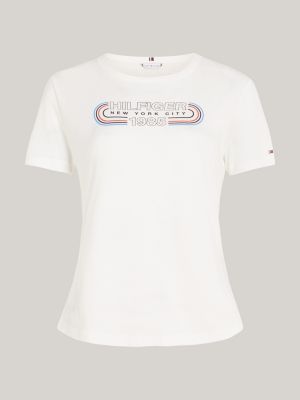 Slim Fit T Shirt Mit Archive Track Logo Weiß Tommy Hilfiger