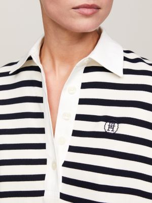 Relaxed Fit Rugbyshirt Met Bretonse Streep Wit Tommy Hilfiger