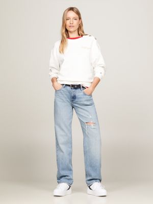 Gestreept Sweatshirt Met Gouden Knopen Wit Tommy Hilfiger