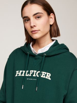 Flocked Hilfiger Monotype Logo Hoody Green Tommy Hilfiger