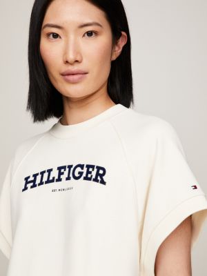 Hilfiger Monotype Batwing Flock Sweatshirt Beige Tommy Hilfiger