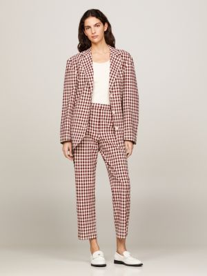 Th Monogram Gingham Check Oversized Blazer Red Tommy Hilfiger