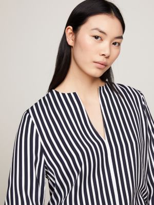 Gestreepte Relaxed Fit Blouse Met V Hals Blauw Tommy Hilfiger
