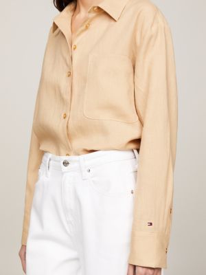 Relaxed Linnen Overhemd Met Opgestikte Zak Beige Tommy Hilfiger