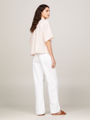 Relaxed Fit Kurzarm Hemd Aus Leinen Rosa Tommy Hilfiger