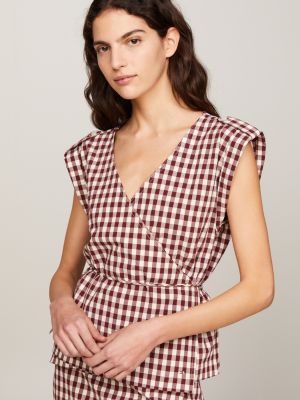 Relaxed Fit Wikkeltop Met Ginghamruit Rood Tommy Hilfiger