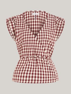 Relaxed Fit Wikkeltop Met Ginghamruit Rood Tommy Hilfiger