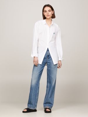 Taillierte Regular Fit Bluse Mit Th Monogramm Weiß Tommy Hilfiger