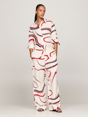 Relaxed Fit Wijde Broek Met Lintprint Wit Tommy Hilfiger