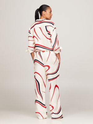 Relaxed Fit Wijde Broek Met Lintprint Wit Tommy Hilfiger