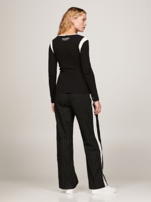 Langarm Top Mit Tiefem Rundhalsausschnitt Schwarz Tommy Hilfiger